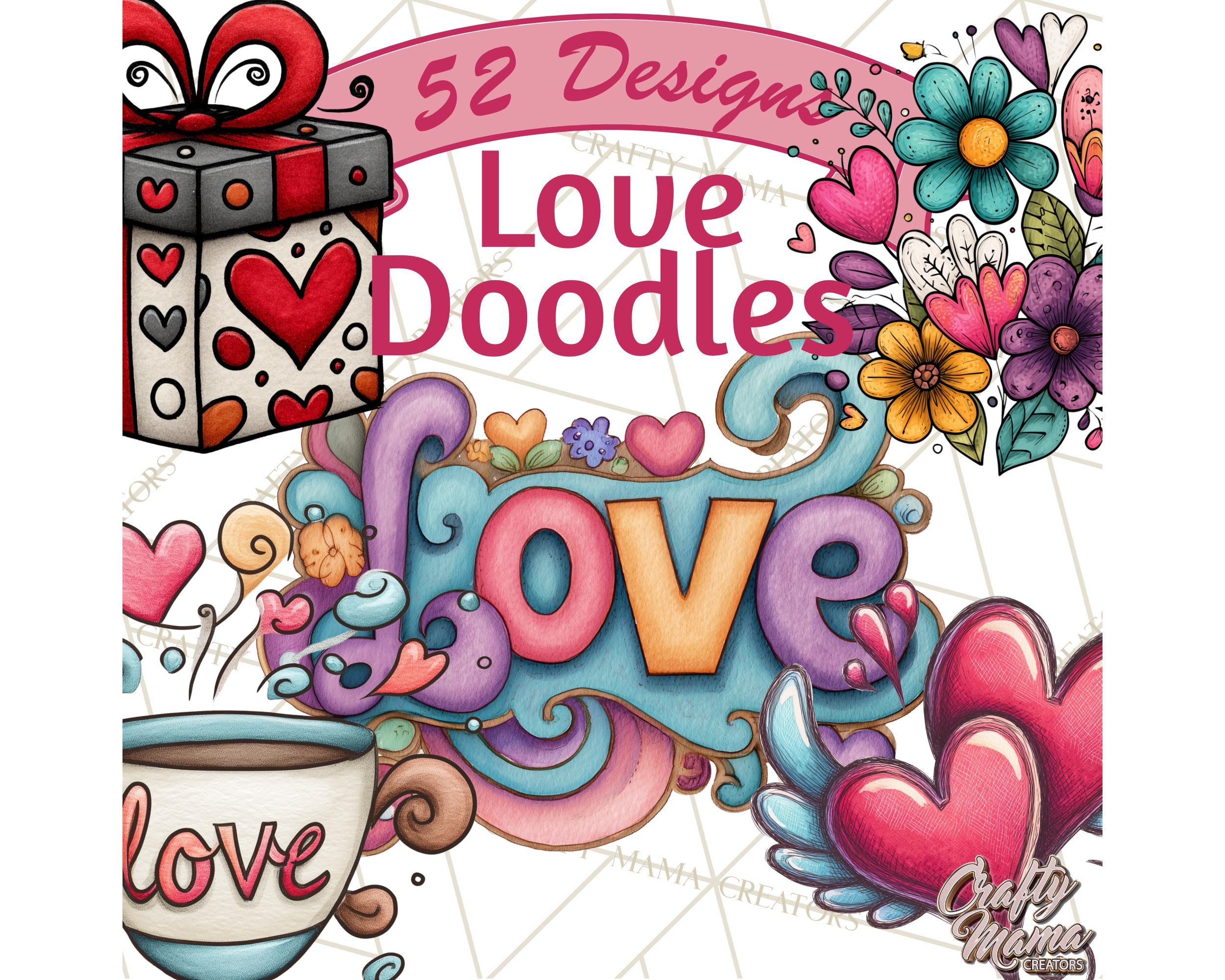 52 Png, Whimsical Valentine Doodle Clipart PNG, Cute Hand-drawn Hearts ...