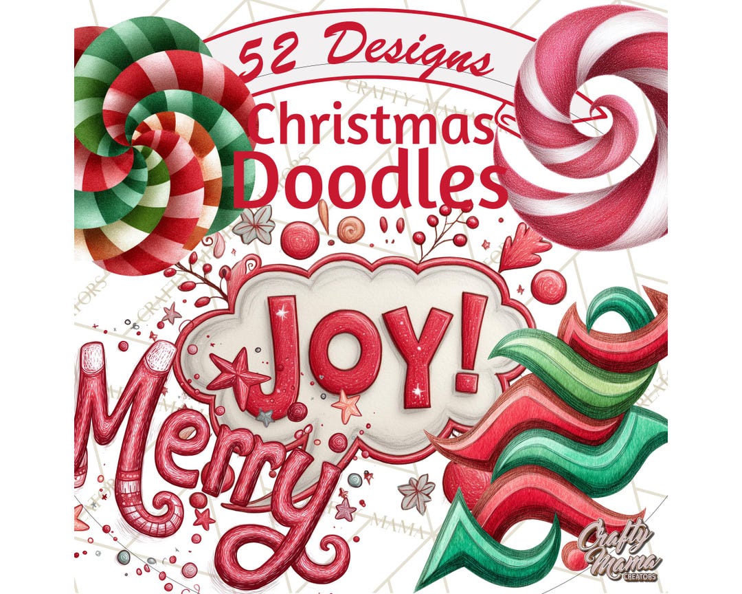 52 Png, Christmas Doodles PNG, Festive Arrows Stars Swirls Clipart, Red ...