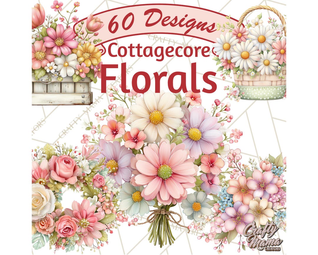 60 Png, Spring Cottagecore Florals Clipart, Wildflower Bouquets Wreaths ...