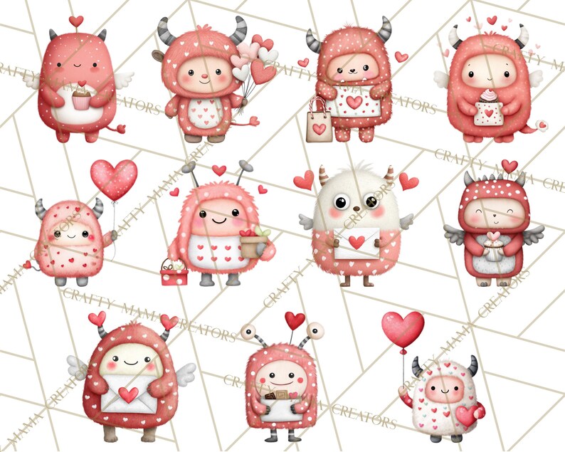 80 Png, Love Monster Clipart, Valentine Cute Monster PNG, Kawaii ...
