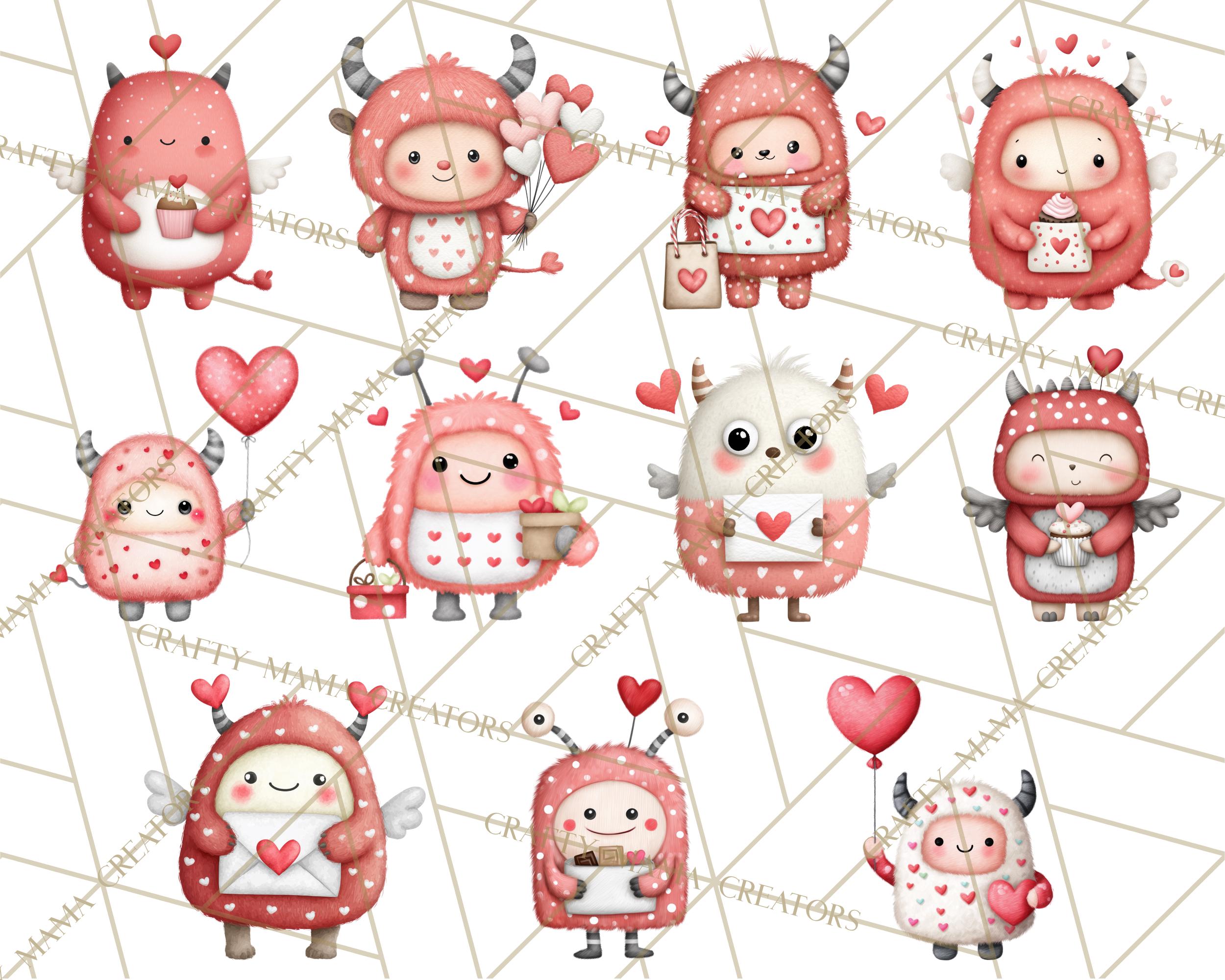 80 Png, Love Monster Clipart, Valentine Cute Monster PNG, Kawaii ...