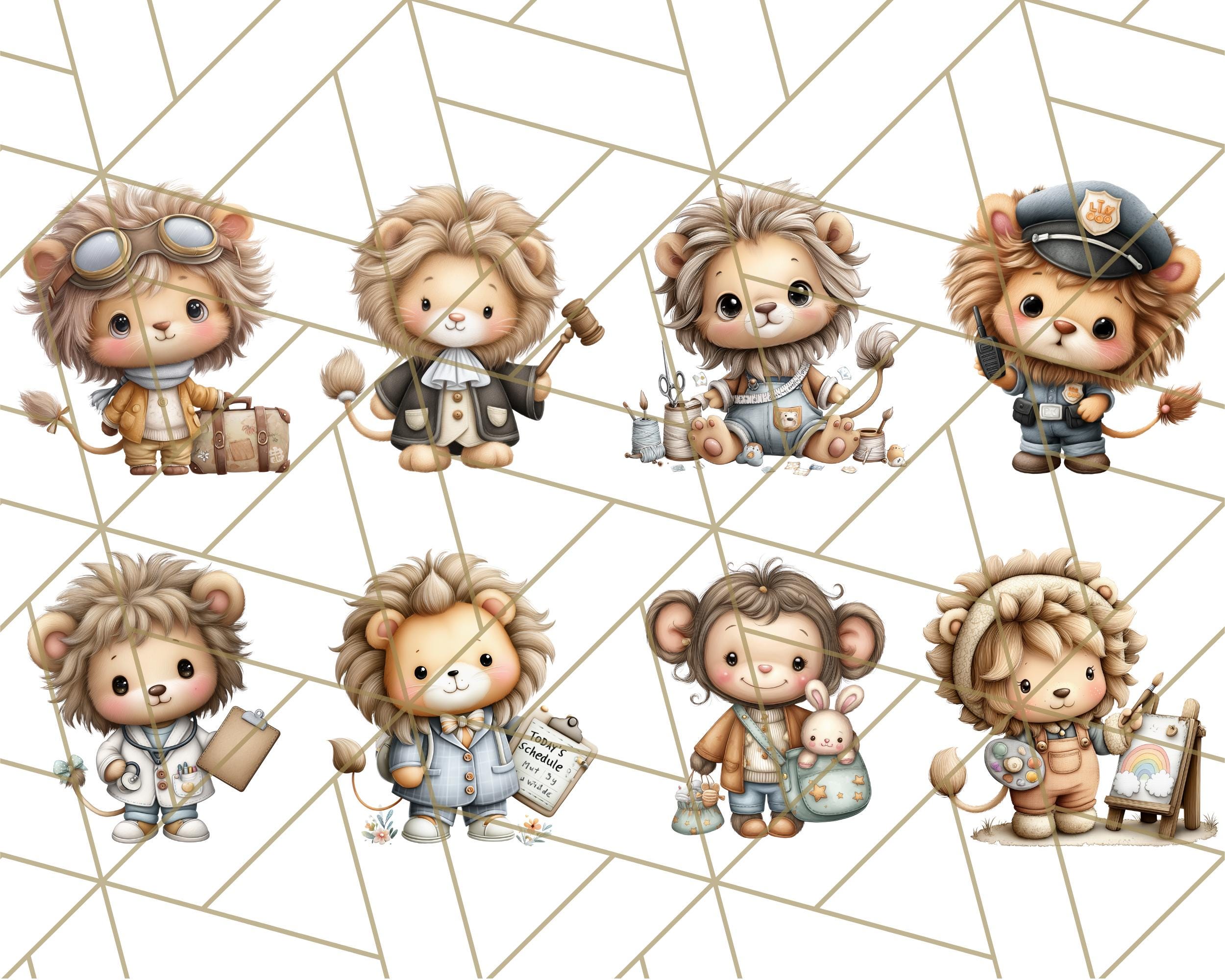 48 Png, Zoo Animal Occupations PNG, Cute Career Clipart, Lion Doctor ...