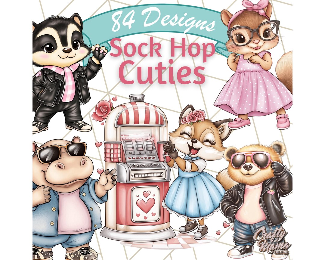 Sock Hop Animal Dance Party PNG Clipart, 1950s Animals in Poodle Skirts ...