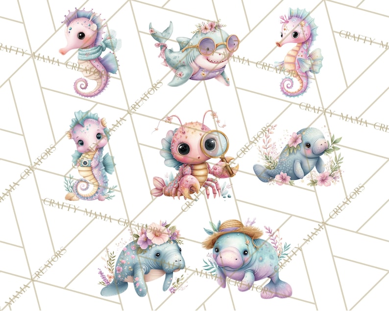 64 Png, Sweet Ocean Creatures Clipart, Under the Sea Nursery Decor ...
