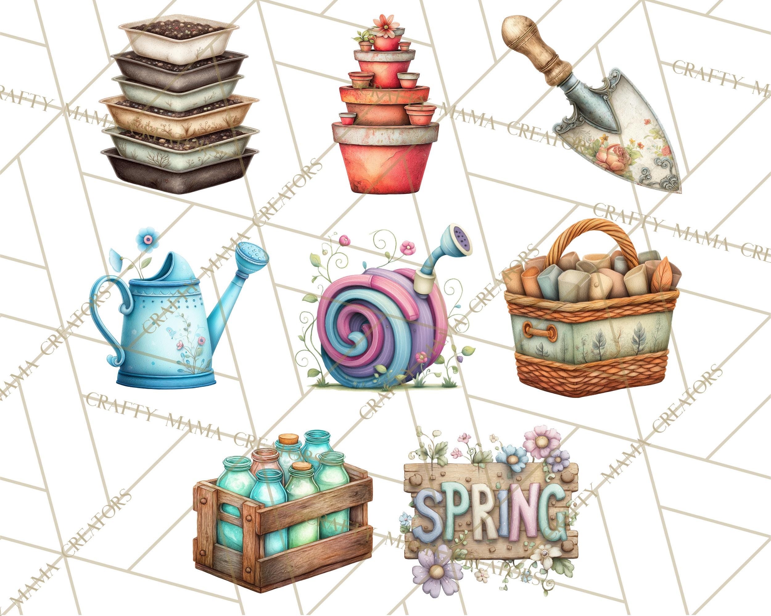 56 Png, Spring Garden Clipart, Garden Tools Clip Art PNG, Watercolor ...