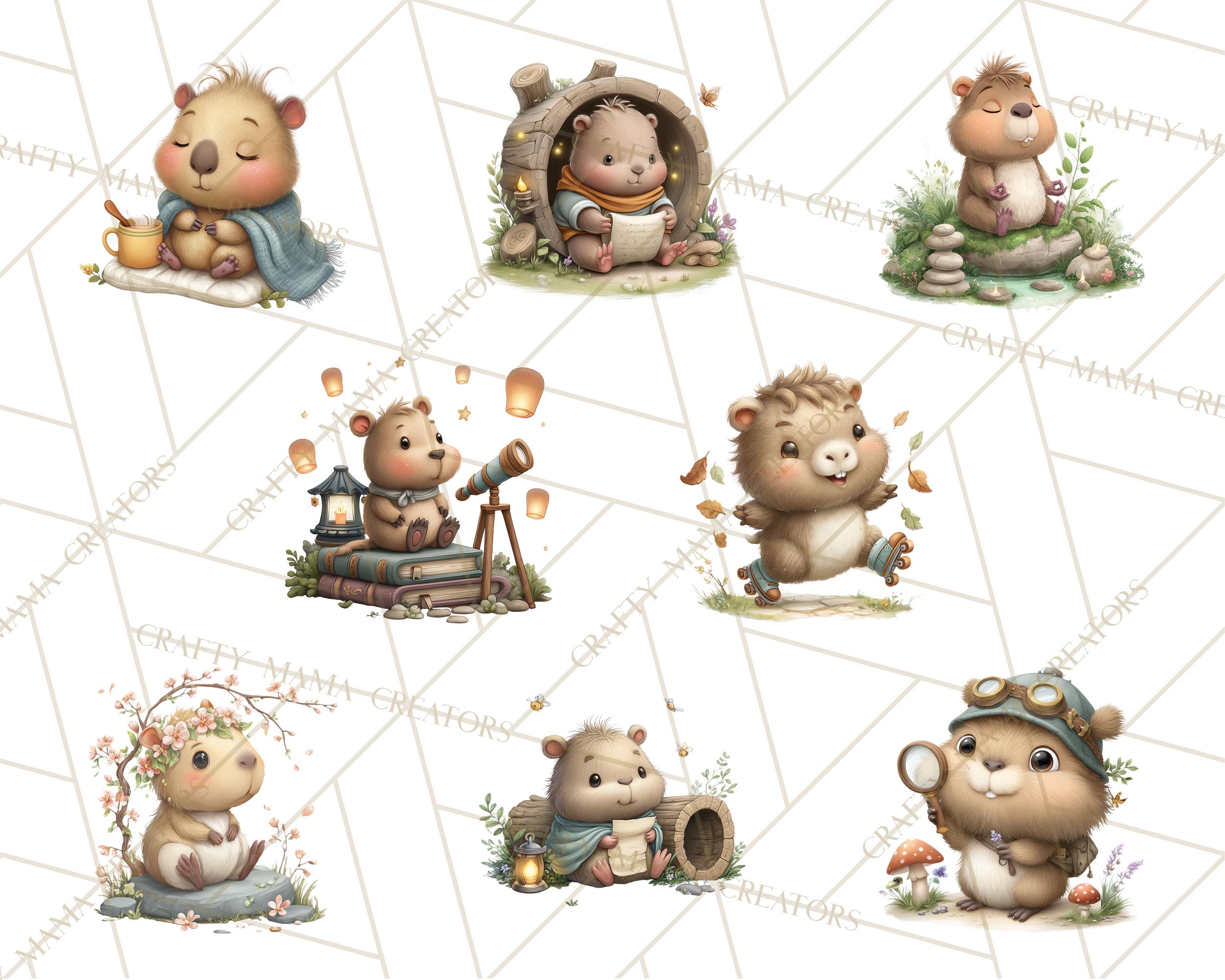52 Png Whimsical Capybara Clipart PNG, Cozy Hygge Capybara ...