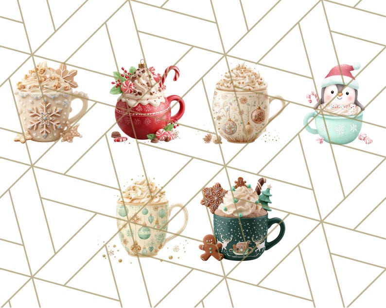 Christmas Coffee Mugs Clipart 60 PNG Files, Festive Holiday Cups, Cozy ...