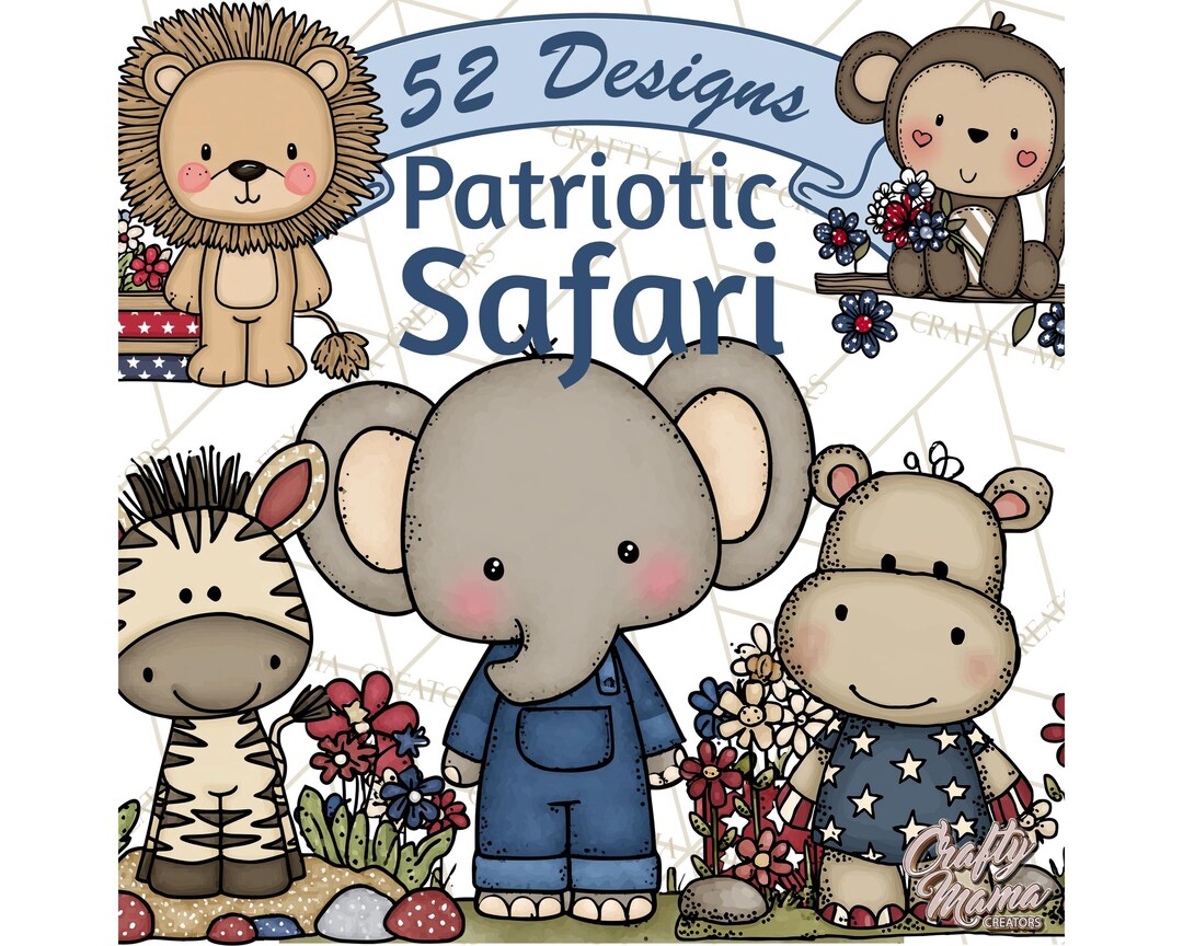 52 Png, Patriotic Safari Animals Clipart, Whimsical Red White Blue ...