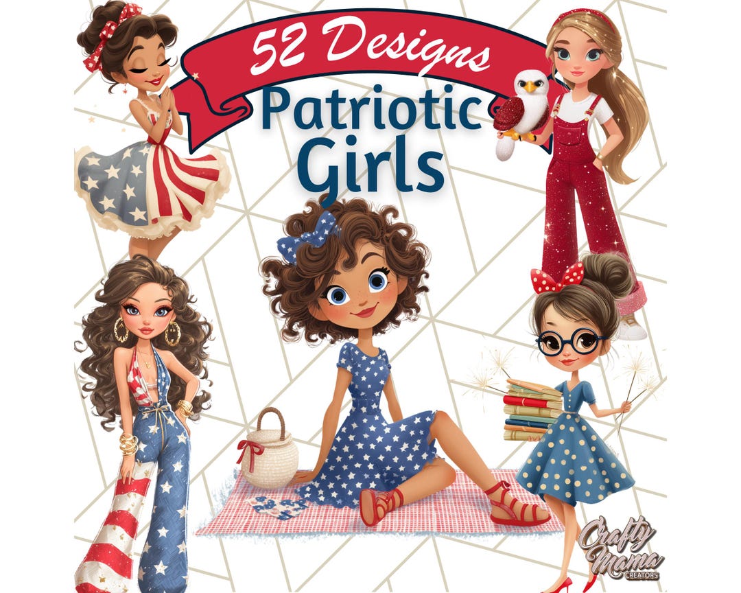 Patriotic Fashion Girl Clipart PNG, Cute 4th of July Girls, Red White ...