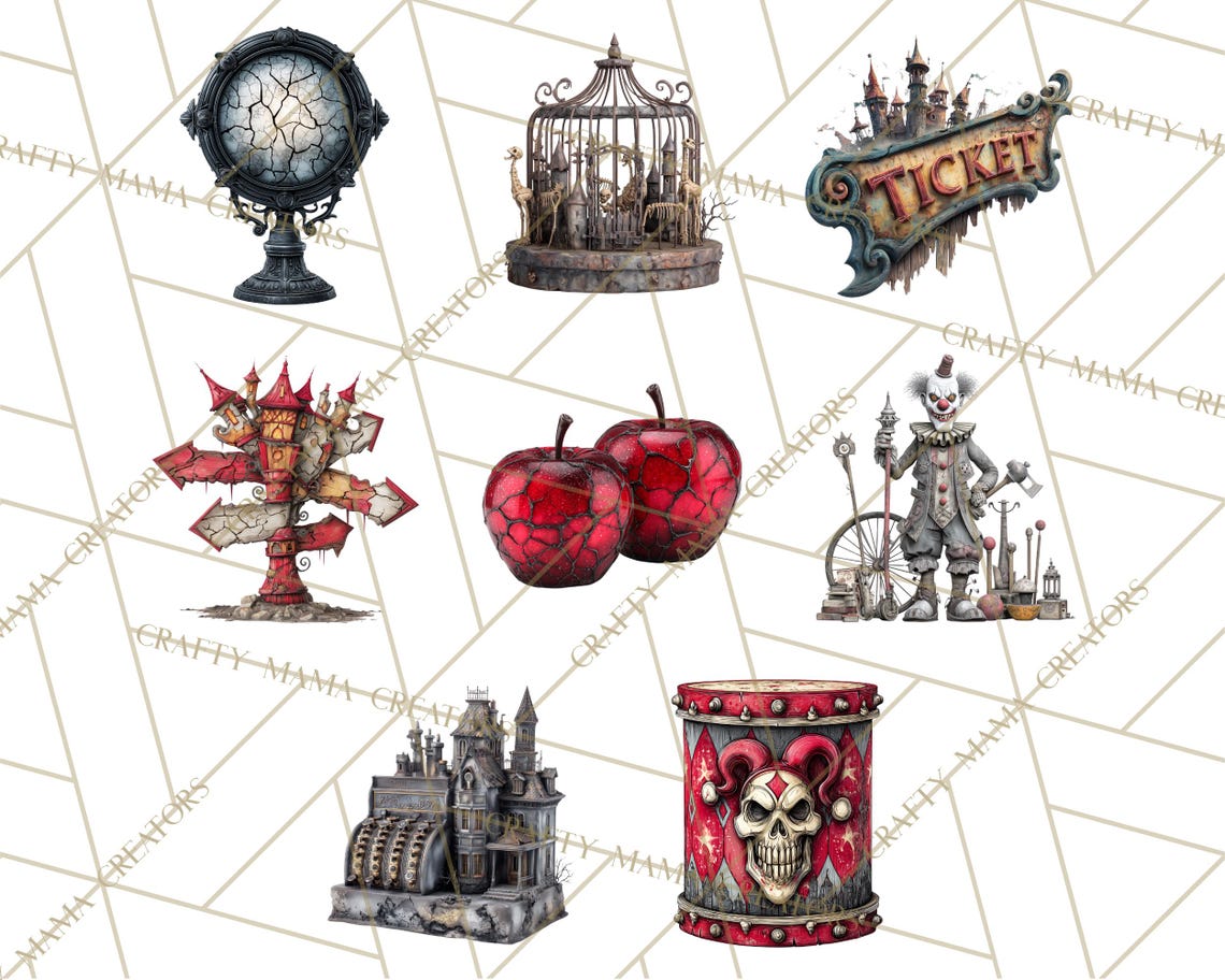 56 Png Spooky Circus Clipart PNG, Haunted Carnival Clip Art, Creepy ...