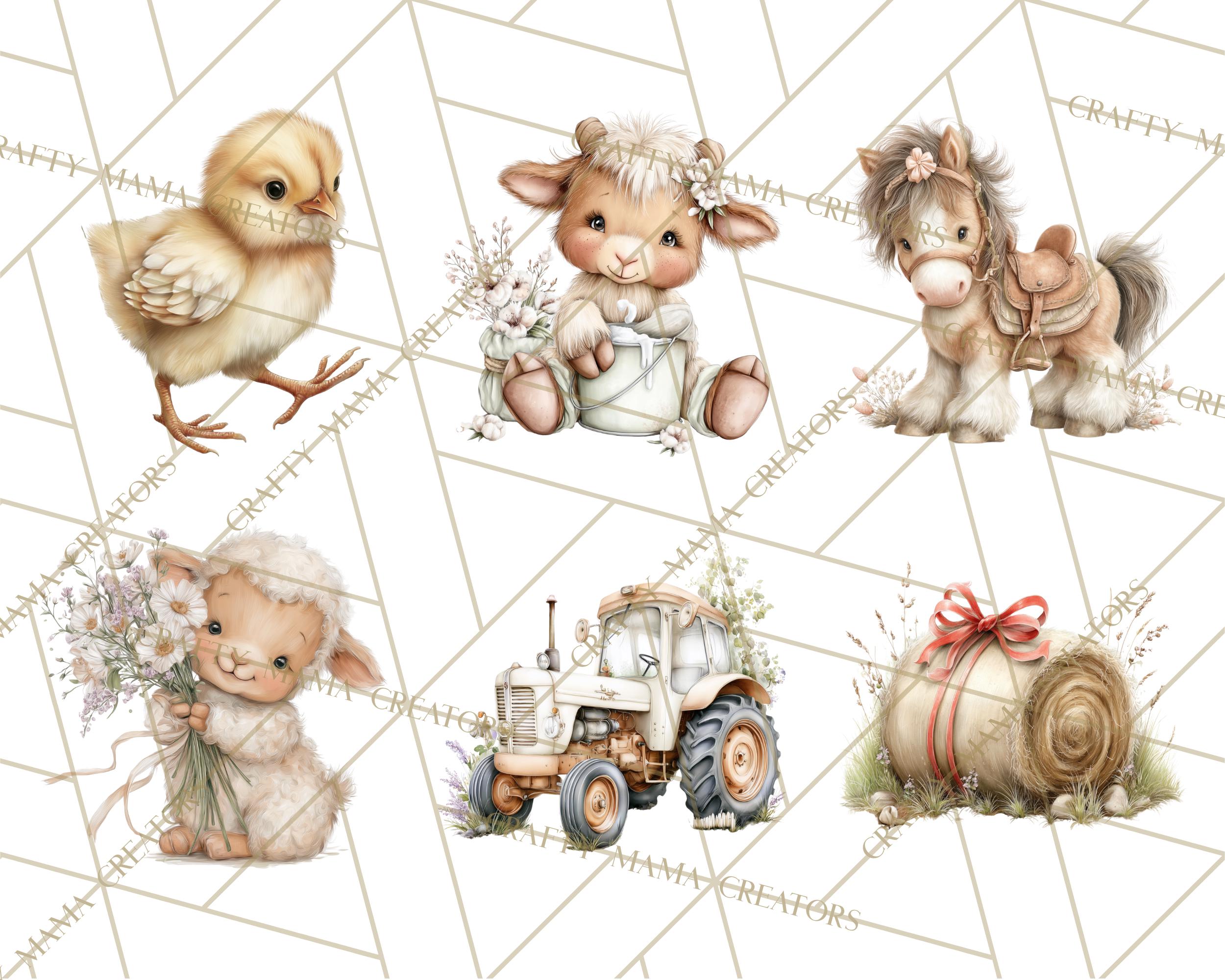 48 Png, Playful Farm Animals Clipart, Barnyard Nursery Decor, Baby Cow ...
