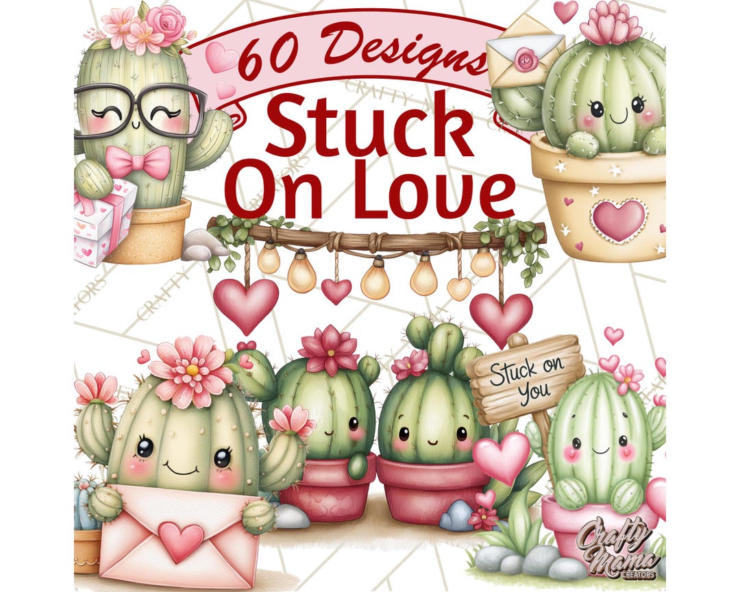 60 Png, Cute Cactus Valentine Clipart, Love Plant PNG, Adorable Heart ...