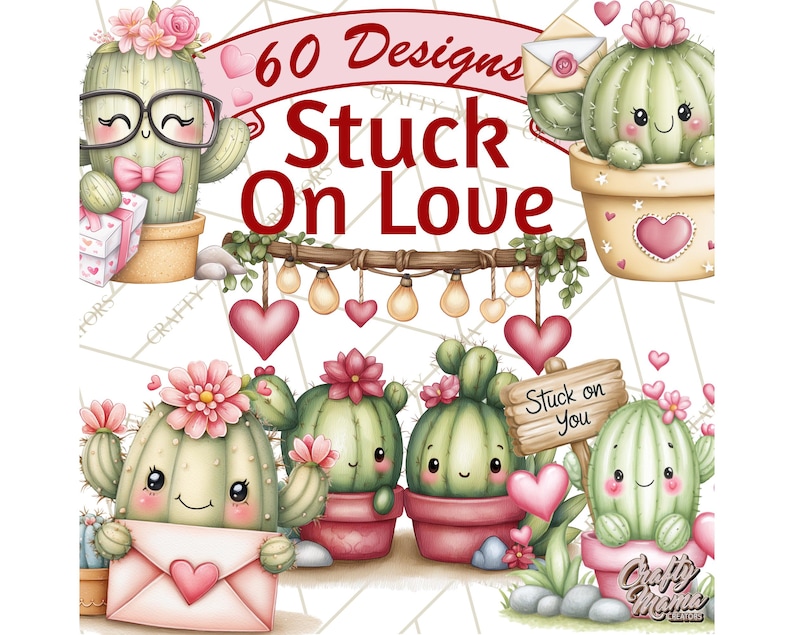 60 Png, Cute Cactus Valentine Clipart, Love Plant PNG, Adorable Heart ...