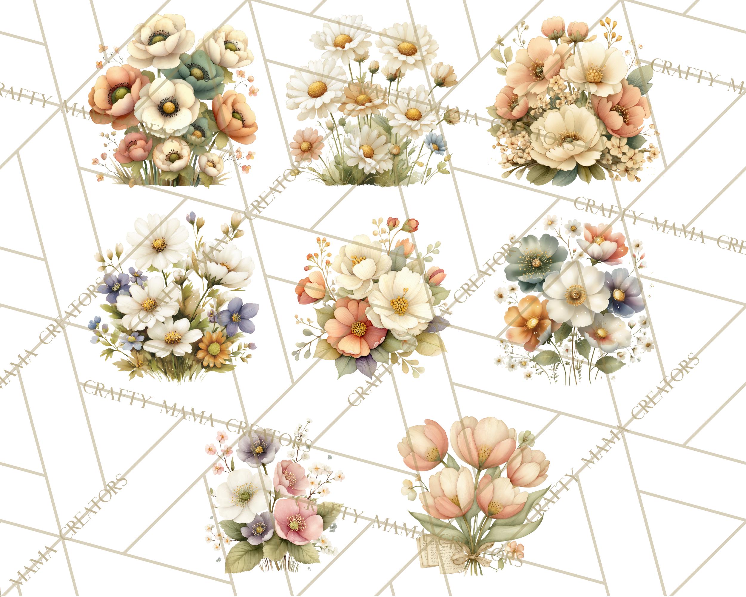 52 Png, Vintage Spring Florals Clipart, Cottagecore Flower ...