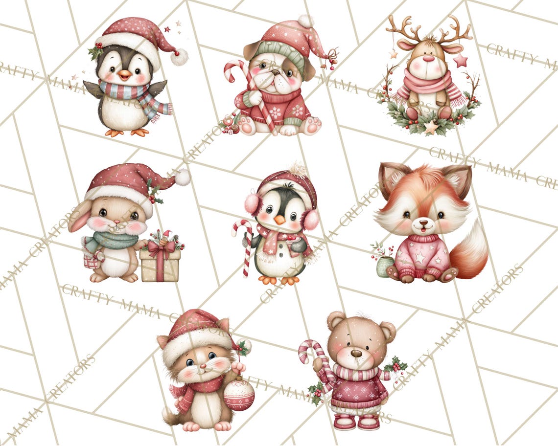 64 Png, Christmas Animal Clipart, Cute Holiday Animal Characters PNG ...