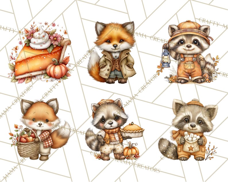 48 Png, Cozy Autumn Harvest Clipart, Fall Animal Clip Art, Cute Forest ...