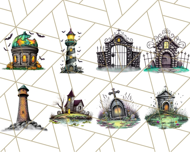Halloween Buildings Clipart PNG, Spooky Haunted Houses Art, Creepy Old ...