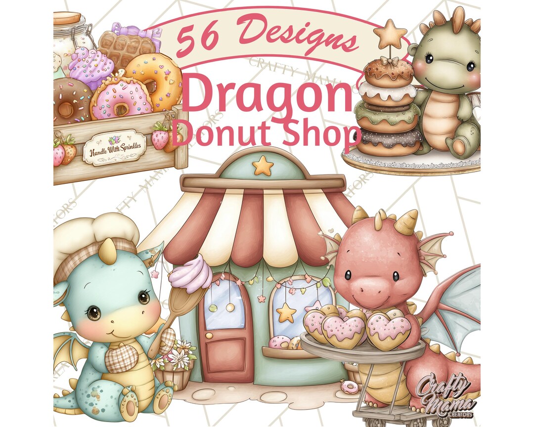 56 Png, Dragon Donut Clipart, Whimsical Dragon Bakery PNG, Cute Baking ...