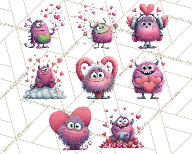60 Png Valentine Monster Clipart PNG, Cute Valentine Monsters, Kids ...