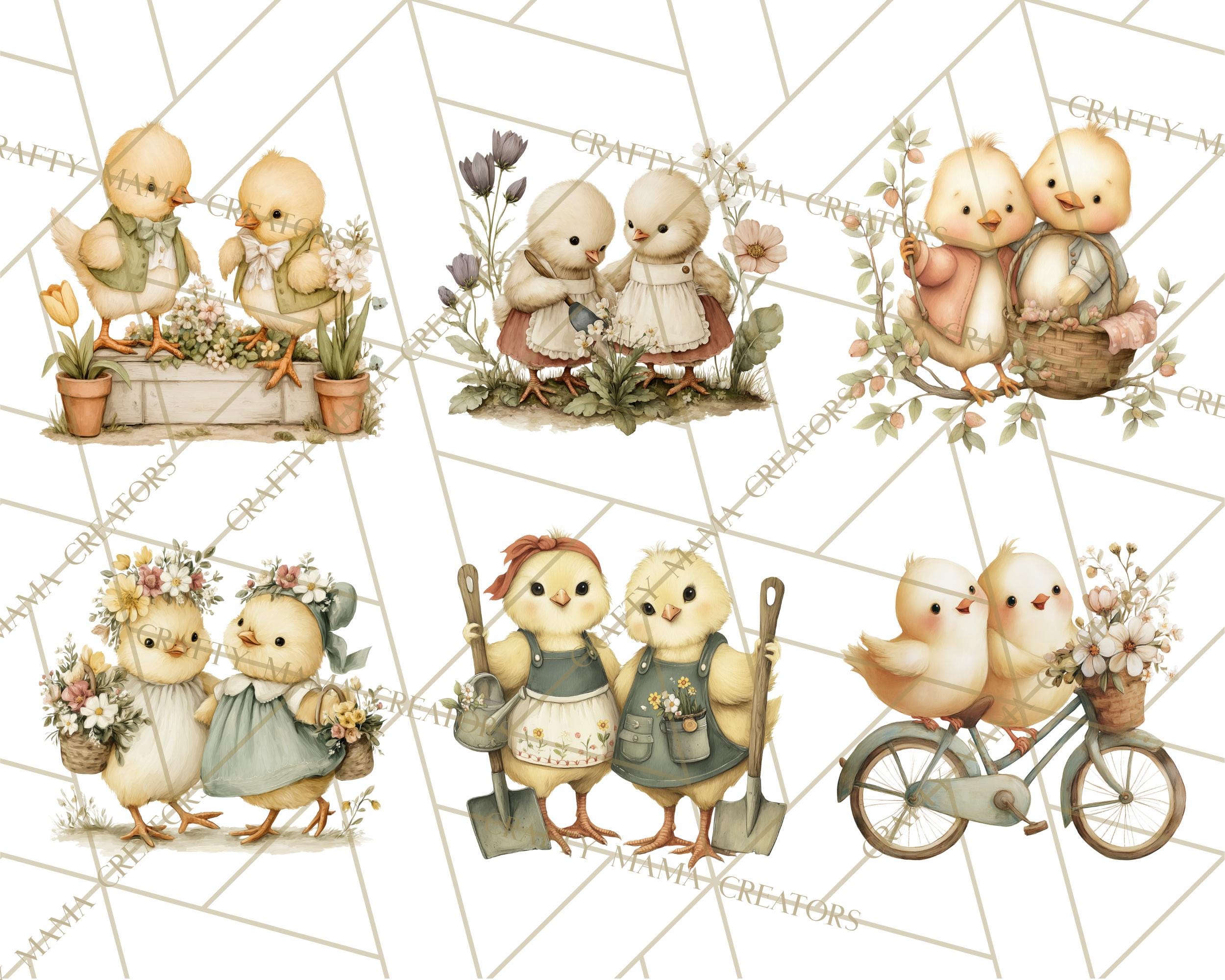 60 Png, Vintage Spring Chicks Clipart, Cute Baby Chick Gardening Clip ...