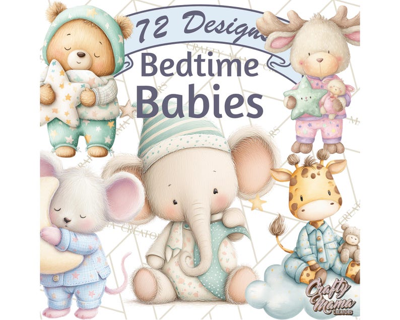72 Png, Baby Animal Bedtime Clipart PNG, Plush Nursery Clip Art, Cute ...