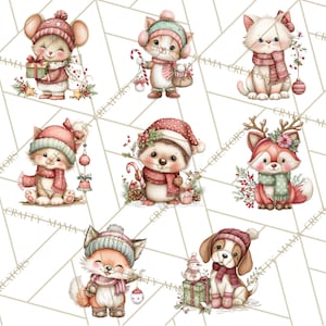 64 Png, Christmas Animal Clipart, Cute Holiday Animal Characters PNG ...