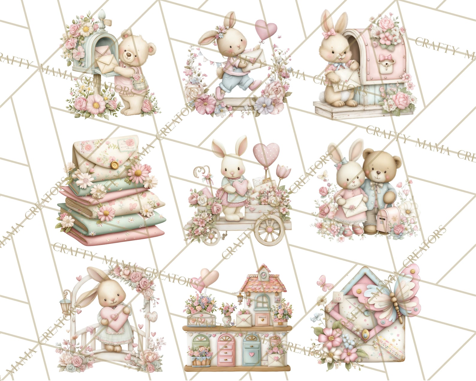 72 Png, Valentine Mail Clipart PNG, Whimsical Floral Post Office, Love ...