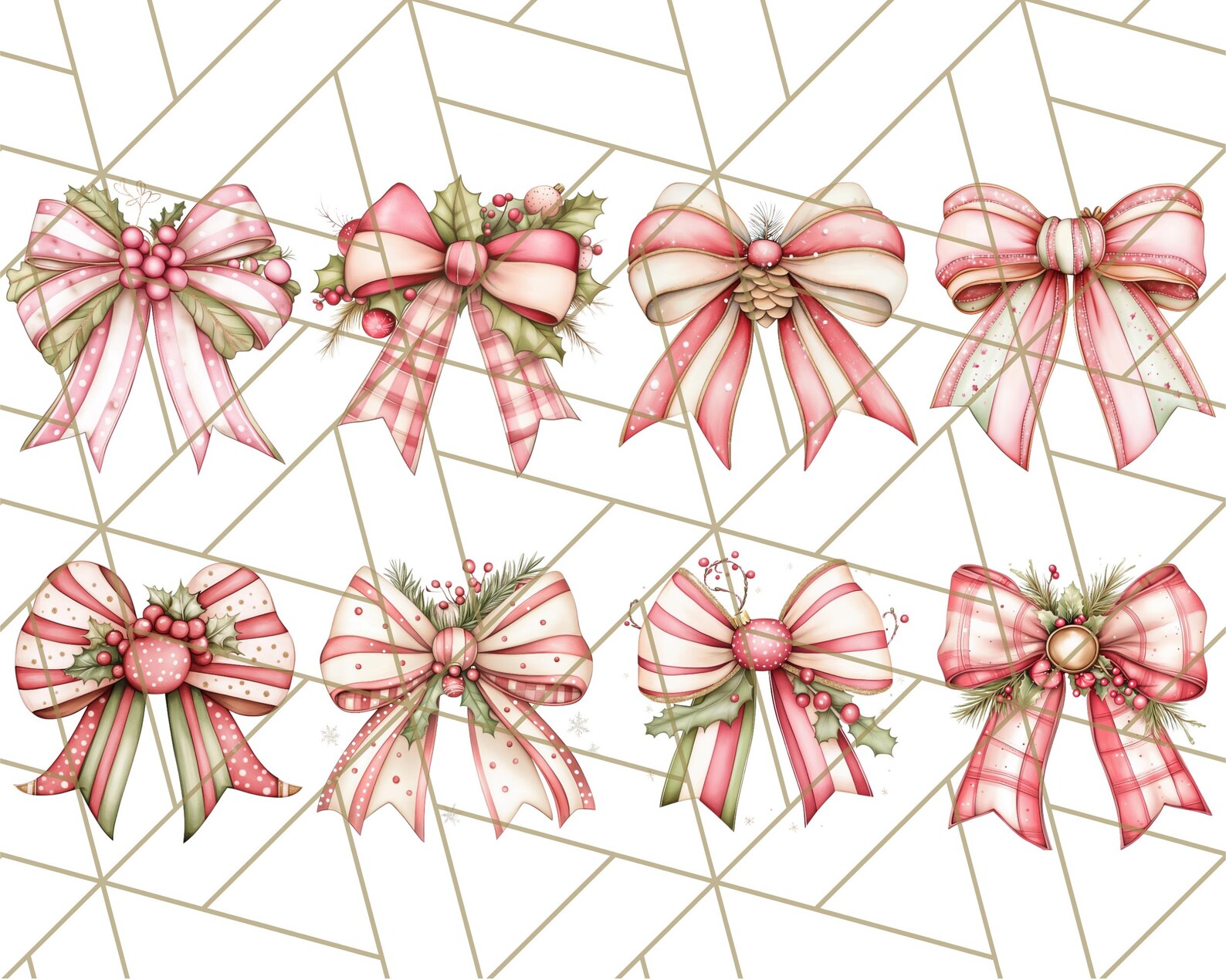 Muted Cozy Christmas Bows PNG Clipart, Soft Rustic Holiday Bow Clip Art ...