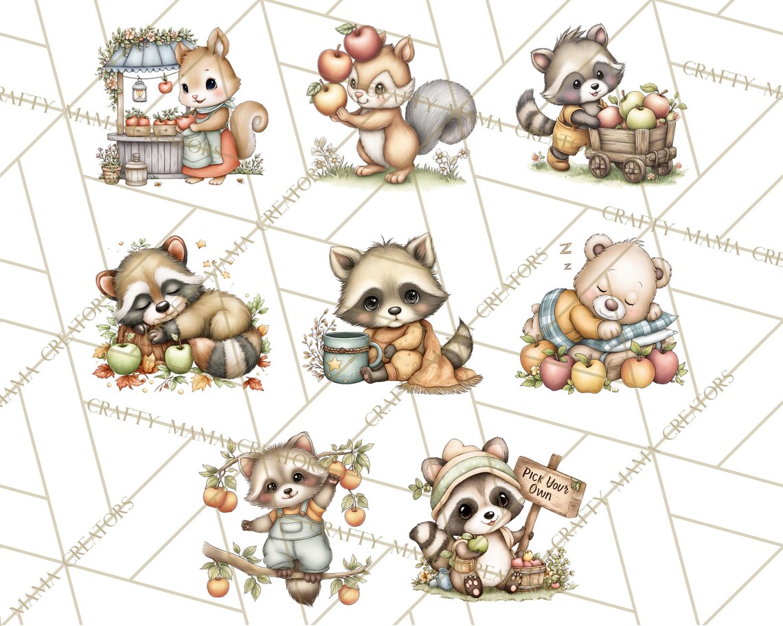 56 Png, Watercolor Apple Orchard Animals Clipart PNG, Fall Animal ...