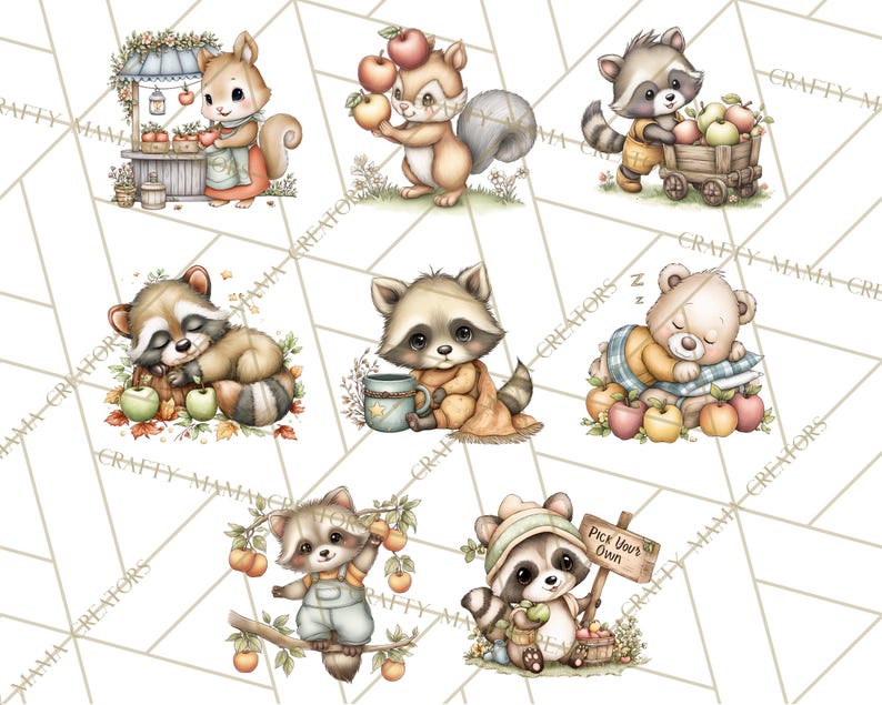 56 Png, Watercolor Apple Orchard Animals Clipart PNG, Fall Animal ...