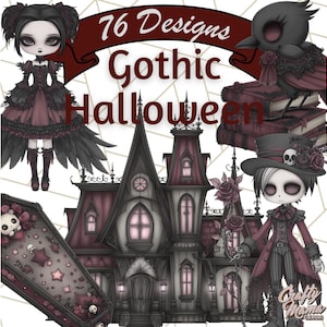 Gothic Halloween Clipart, Dark Aesthetic Halloween Clip Art, Gothic ...