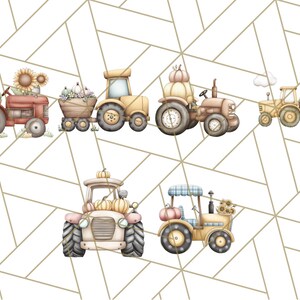 Fall Tractor Clipart PNG, Vintage Tractors With Pumpkins and Flowers ...