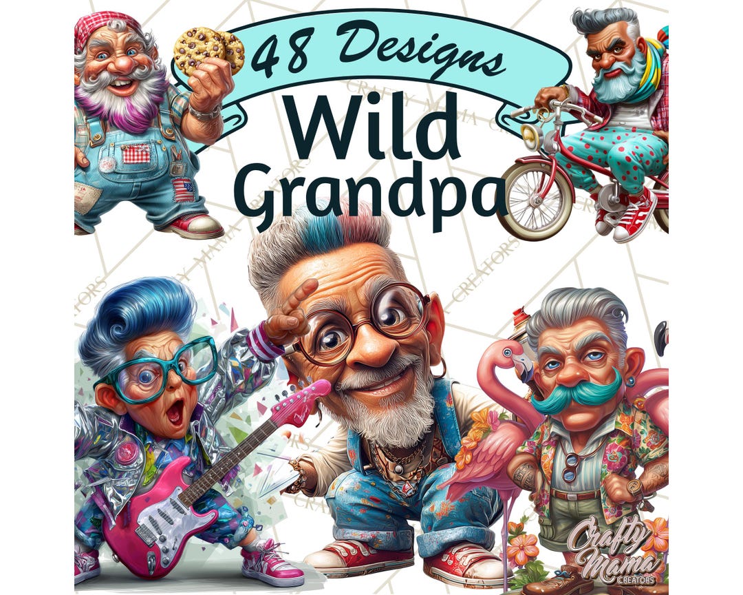 76 Png, Funky Grandpa Clipart PNG, Quirky Senior Character Art, Cool ...