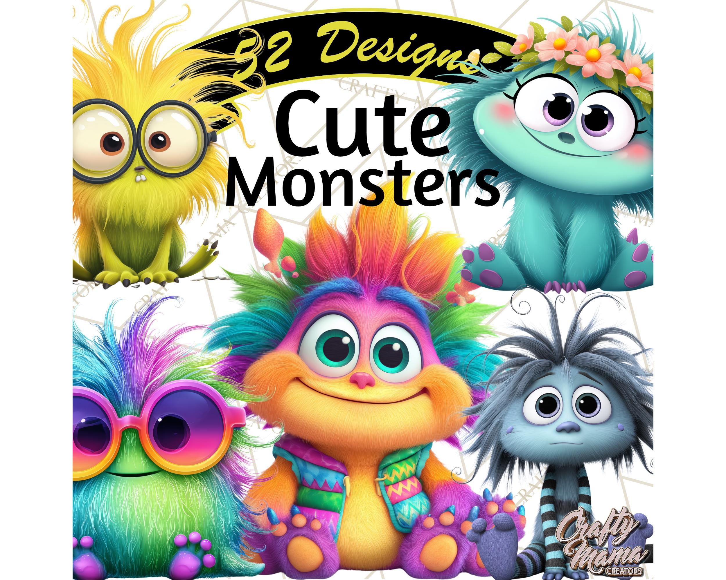 52 Png, Cute Cartoon Monsters PNG, Whimsical Clipart for Kids, Big Hair ...