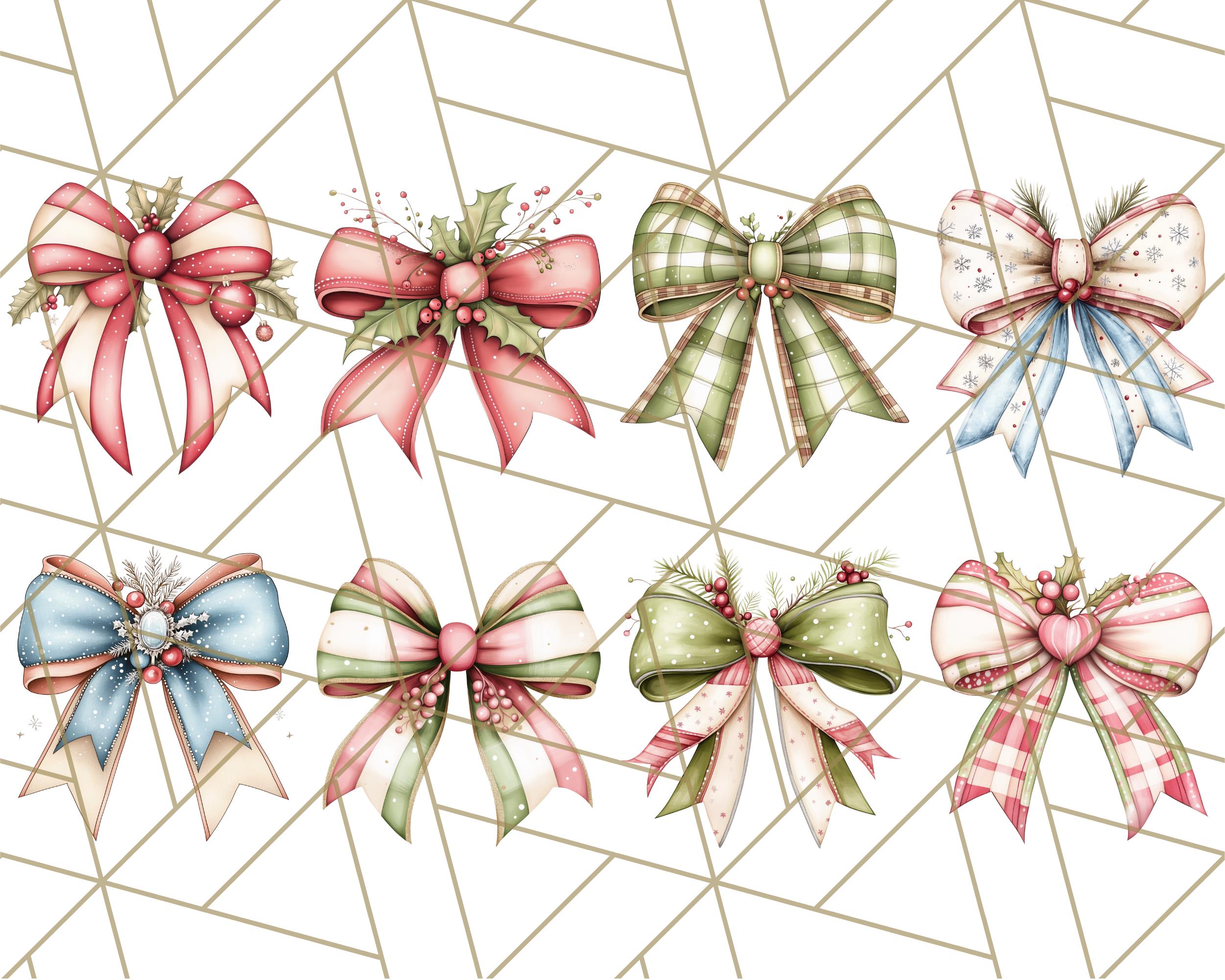 Muted Cozy Christmas Bows PNG Clipart, Soft Rustic Holiday Bow Clip Art ...