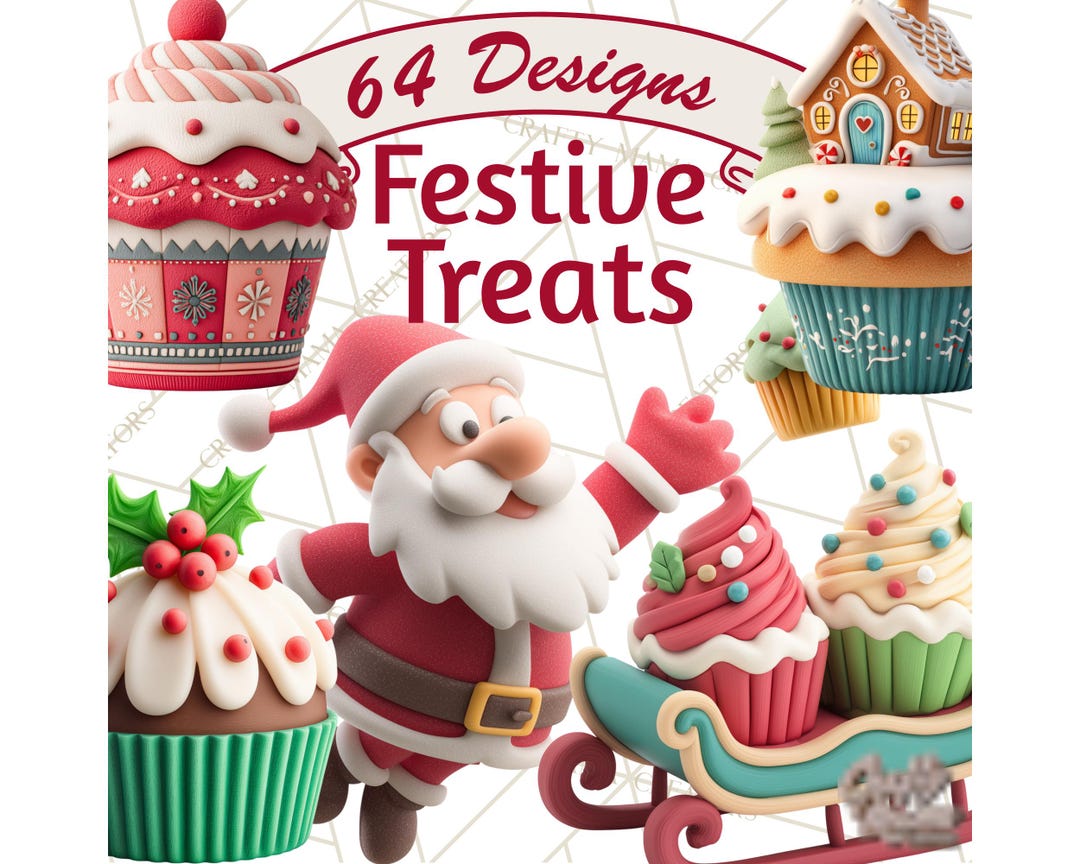 64 Png, Christmas Cupcakes Clipart, Polymer Clay Style Holiday Clip Art ...