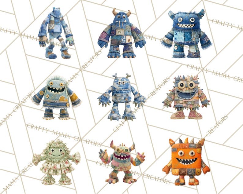 68 Png, Halloween Monster Clipart, Cute Patchwork Monsters PNG ...