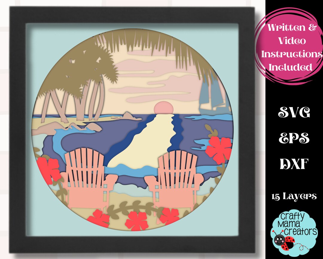 3D Summer Shadow Box Svg Beach Vacation Shadowbox Svg Ocean - Etsy