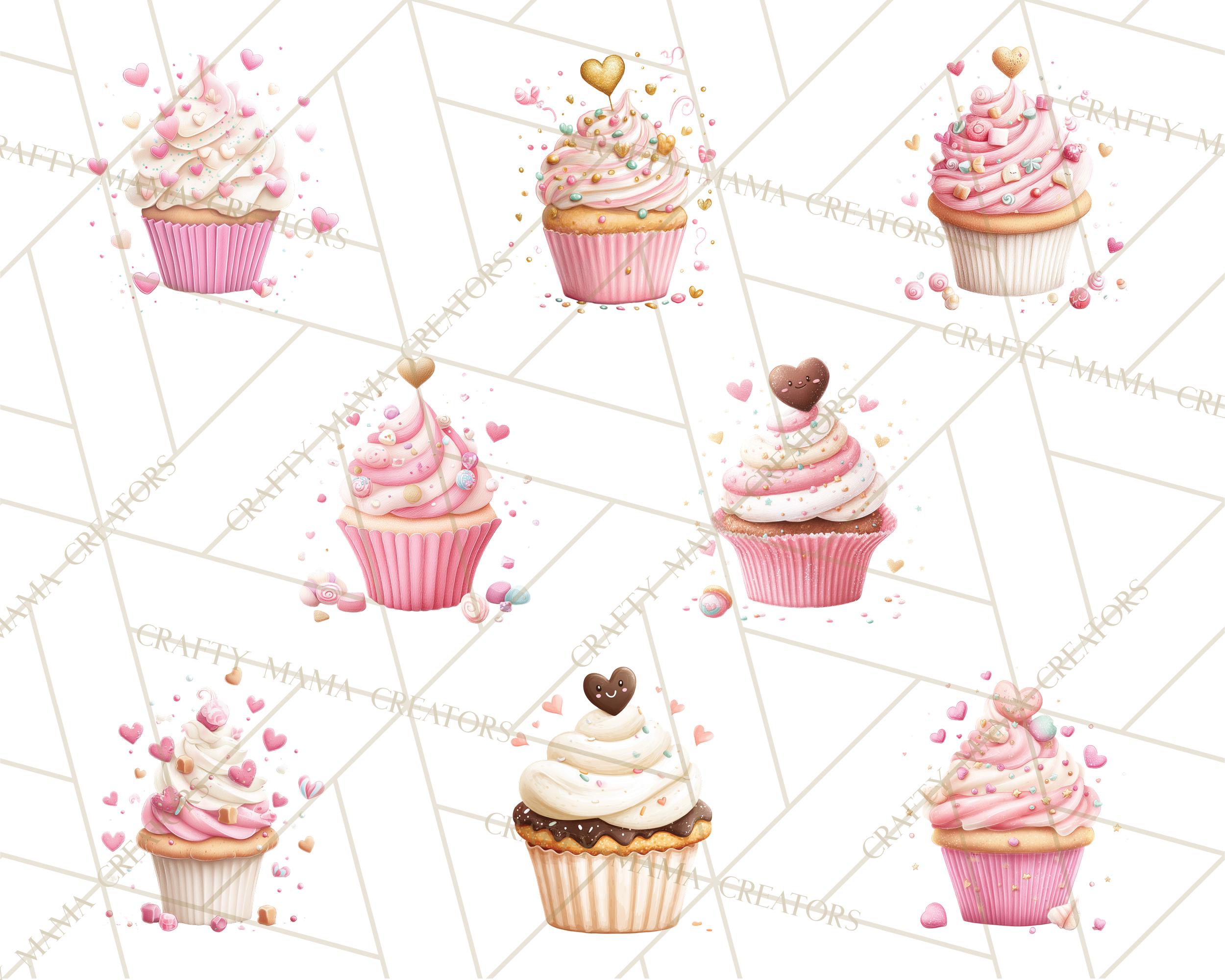 56 Png, Cute Valentine Dessert Clipart PNG, Whimsical Cupcakes, Heart ...