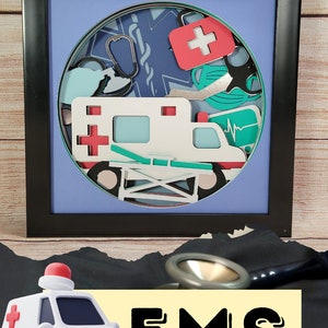 3D EMS Svg Shadow Box, Paramedic Svg Stethoscope Shadowbox Svg, EMT 3D ...