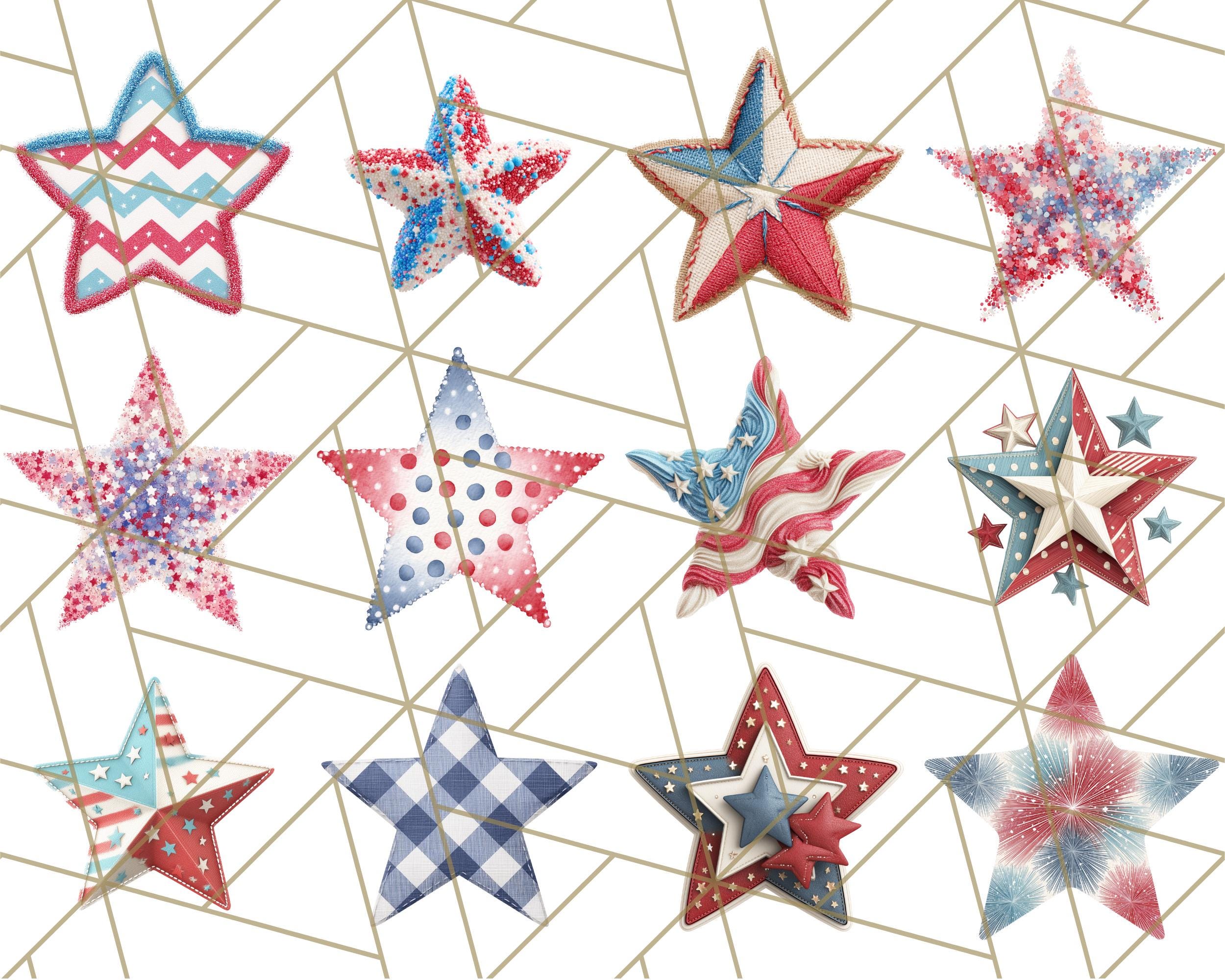 Patriotic Star Clipart PNG, Red White and Blue Puffy Star Clip Art ...