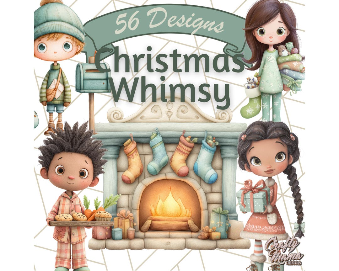 Christmas Whimsy Clipart, Cute Holiday Kids Clip Art, Whimsical ...