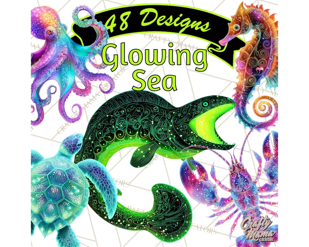 48 Png, Neon Ocean Dwellers Clipart PNG, Bioluminescent Sea Creatures ...