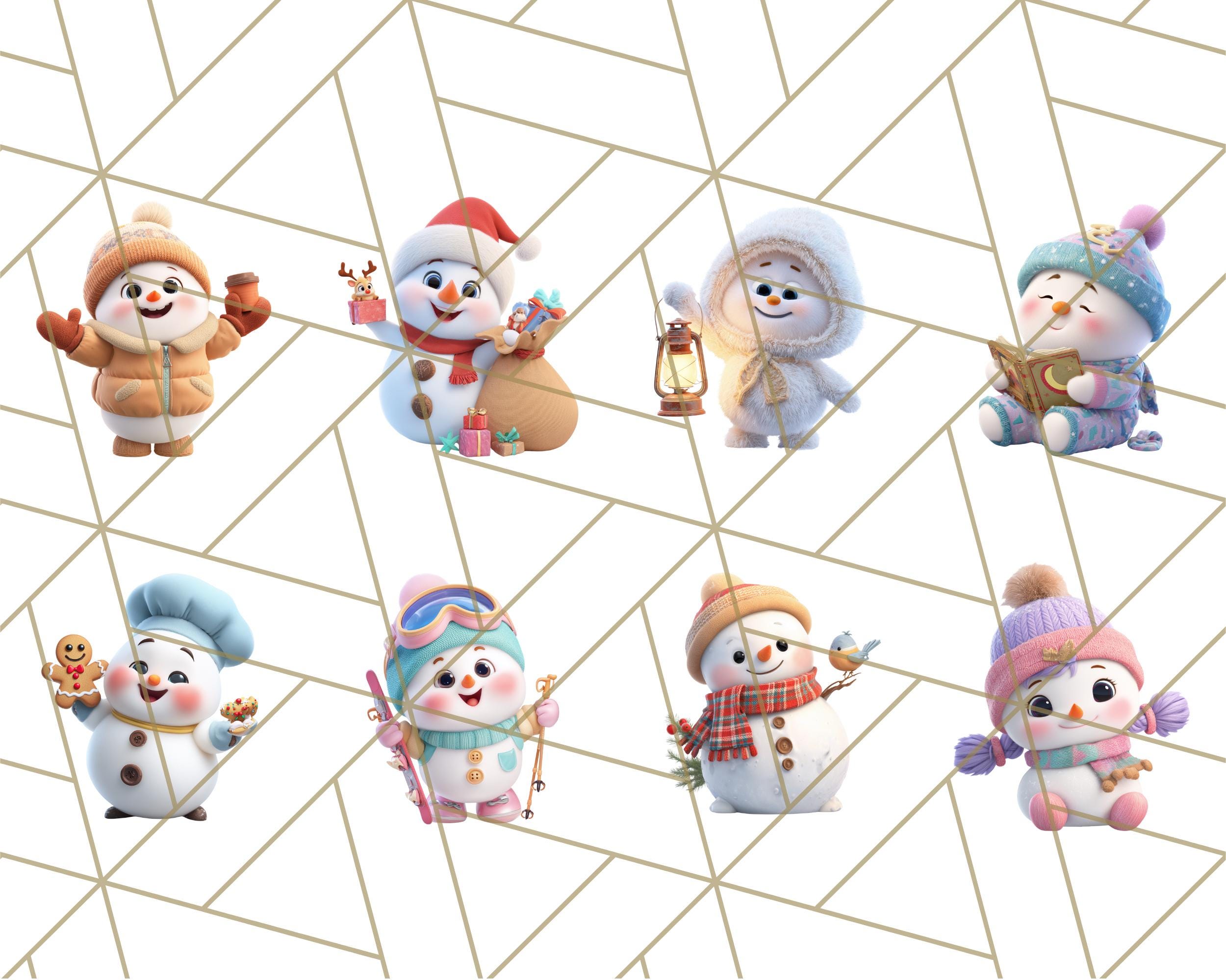 56 Png, Adorable Snowman Character Clipart Bundle, Cute 3D Snowmen Pngs ...