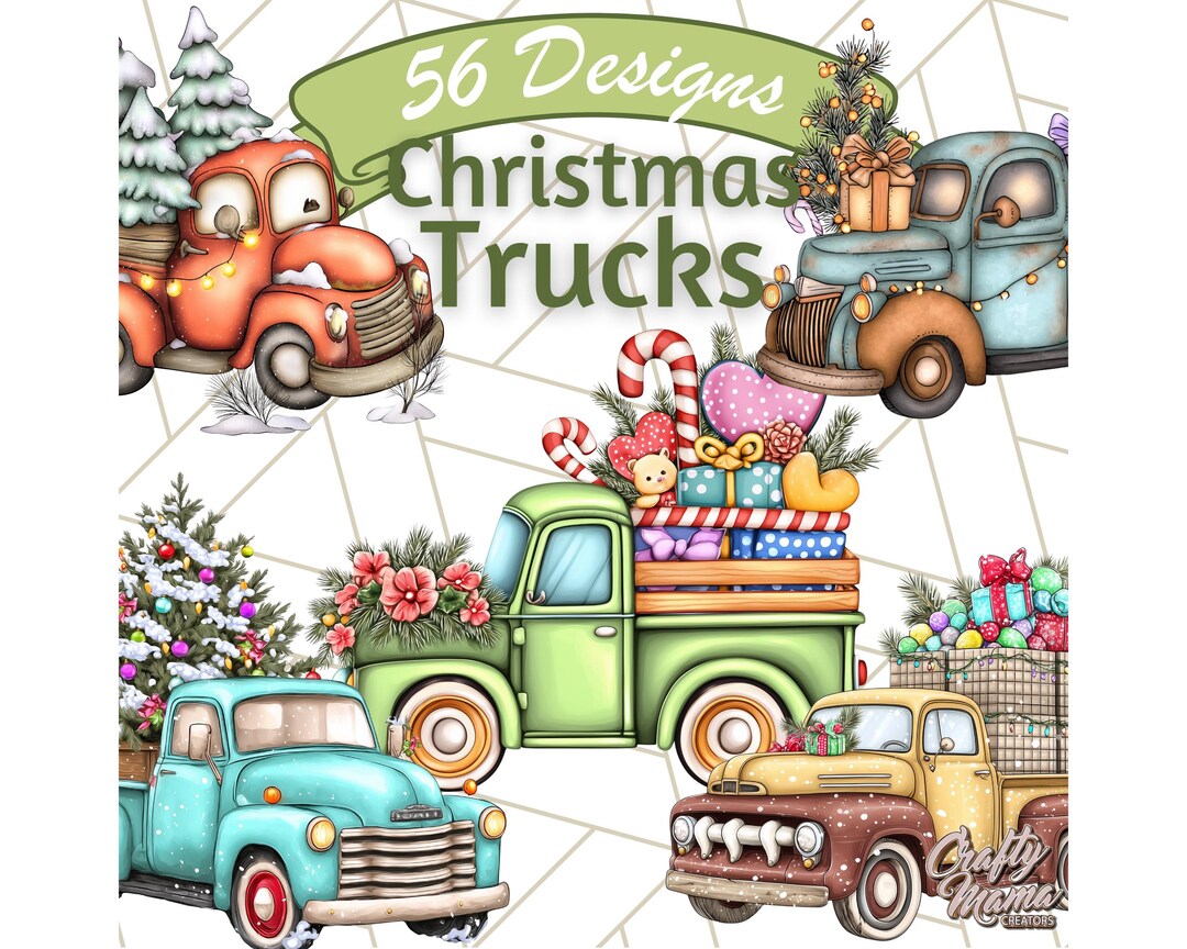 Vintage Christmas Truck Clipart PNG, Retro Holiday Pickup Clip Art ...