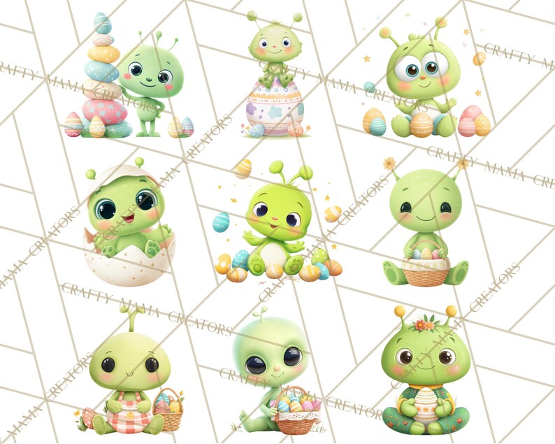 72 Png, Alien Easter Clipart, Cute Green Alien Easter Eggs, Cartoon ...