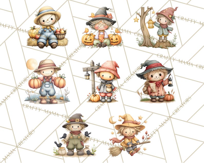 56 Png, Spooky Scarecrows PNG, Whimsical Halloween Clipart, Fall ...