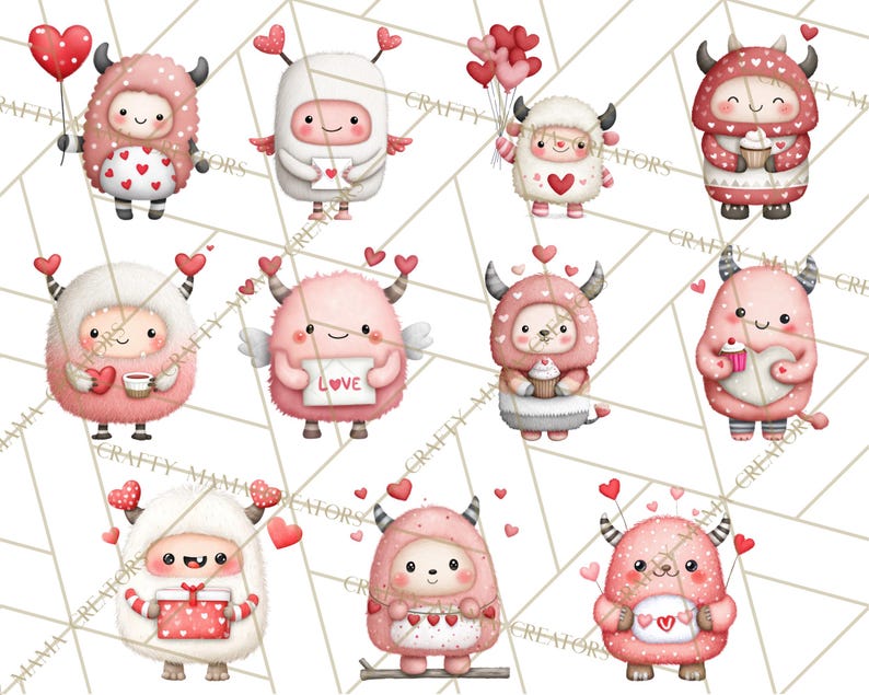 80 Png, Love Monster Clipart, Valentine Cute Monster PNG, Kawaii ...