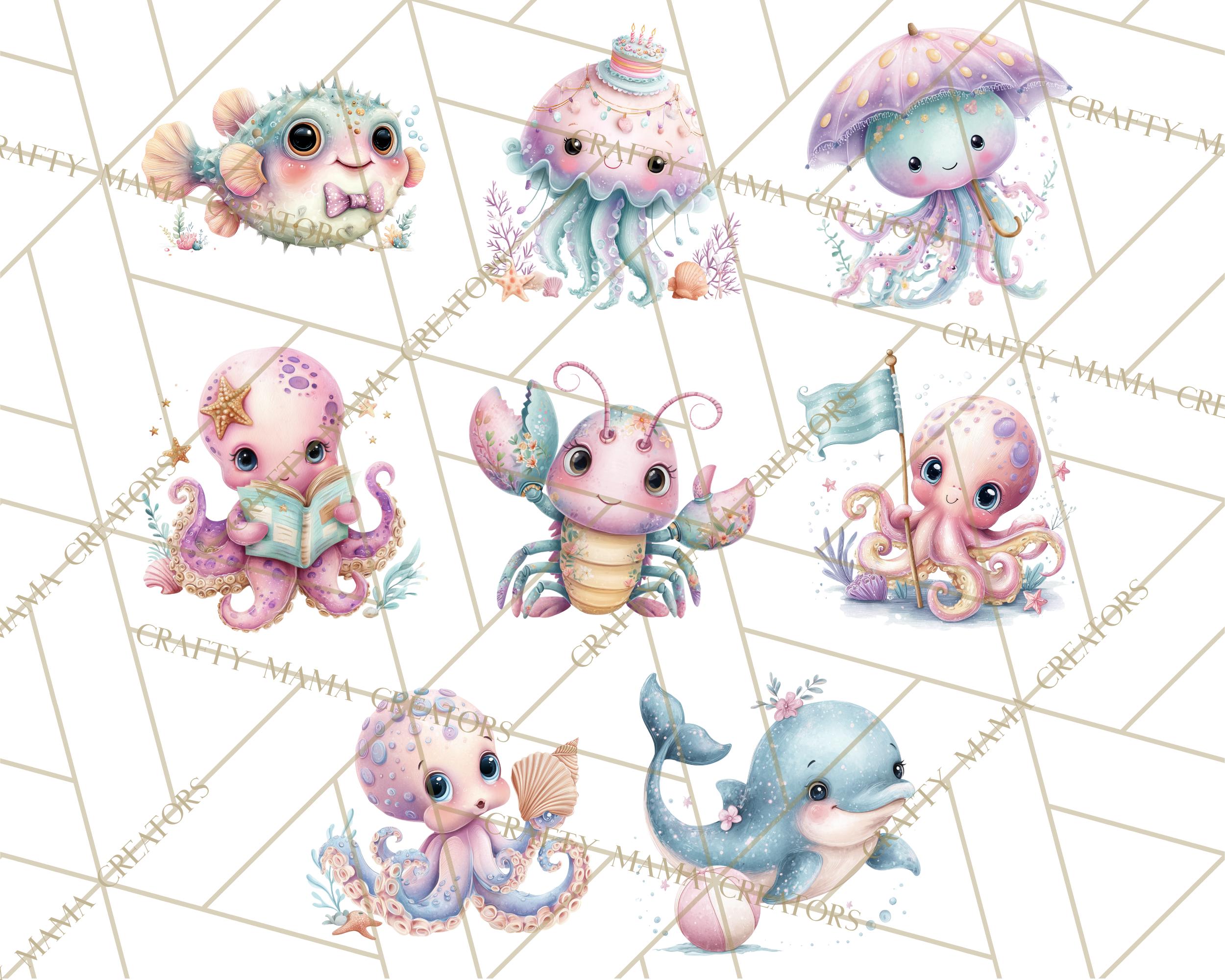 64 Png, Sweet Ocean Creatures Clipart, Under the Sea Nursery Decor ...