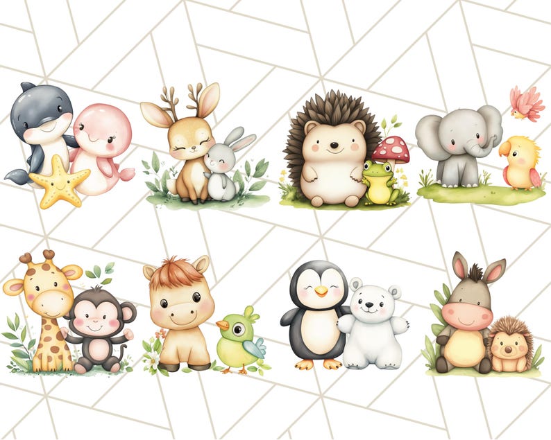 Cute Animal Friends Clipart PNG, Farm and Forest Animal Pairs ...